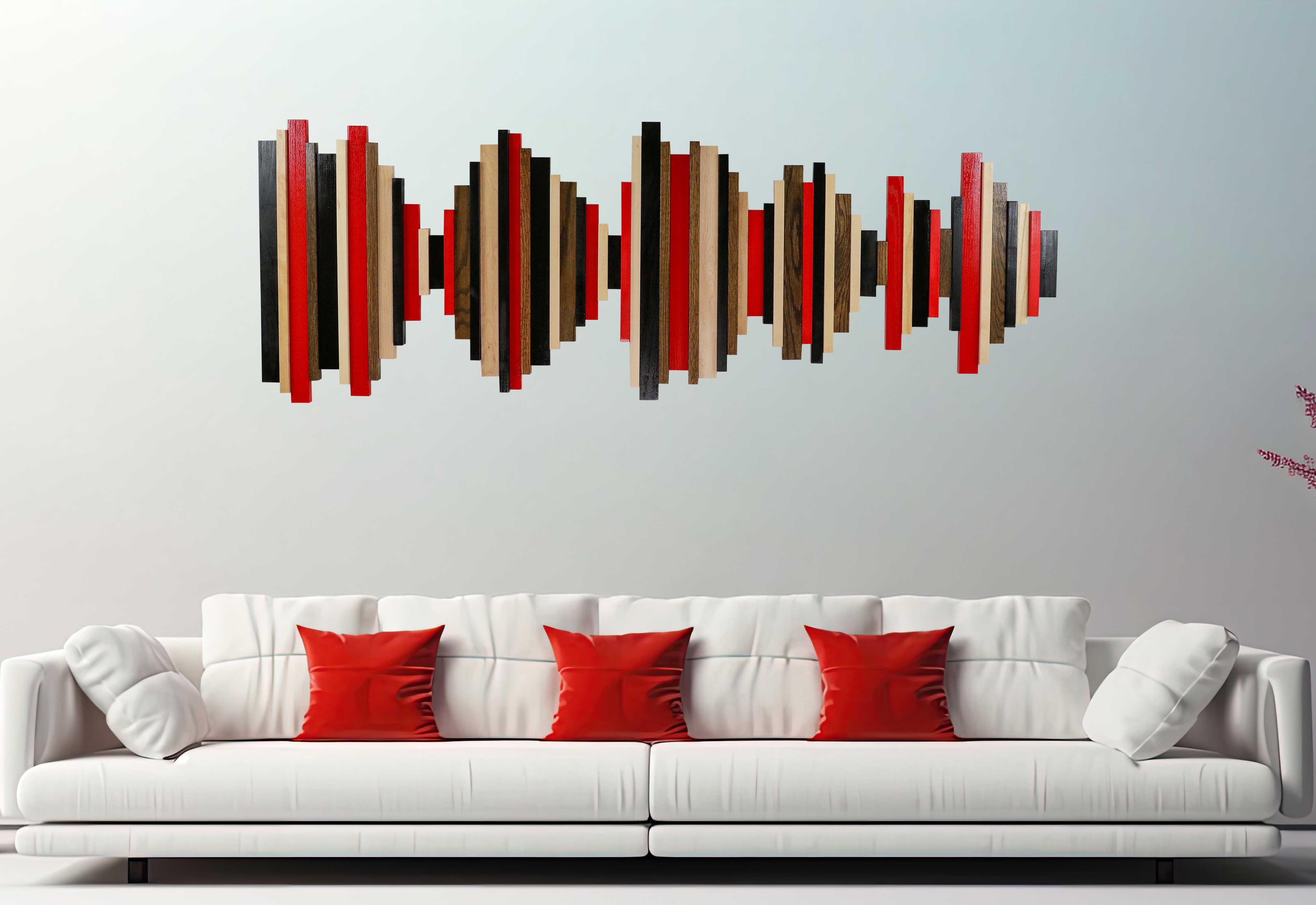 Soundwave Wall Art in Black, Brown & Red | Clia Creations